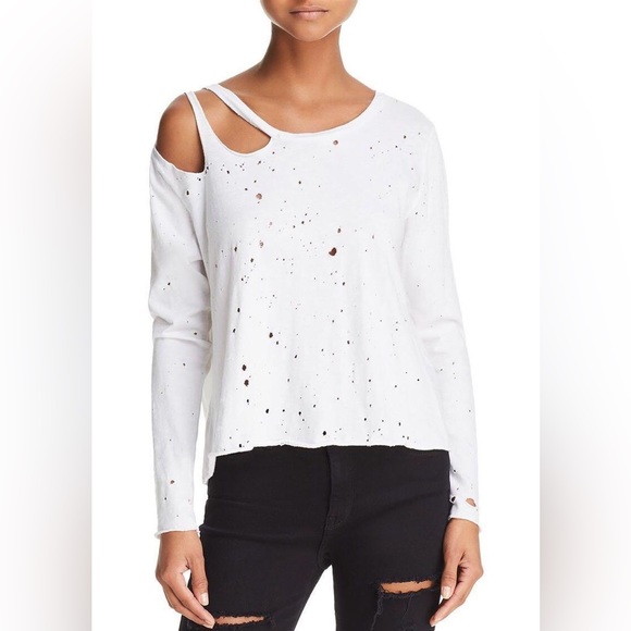 LNA | Tops | Lna White Distressed Long Sleeve Flume Tee | Poshmark